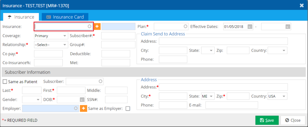 Add-insurance-screen | PracticeSuite - Help