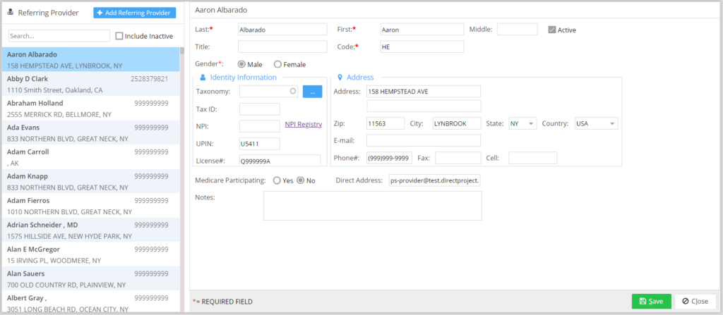 Ref. provider Master Screen – PracticeSuite – Help