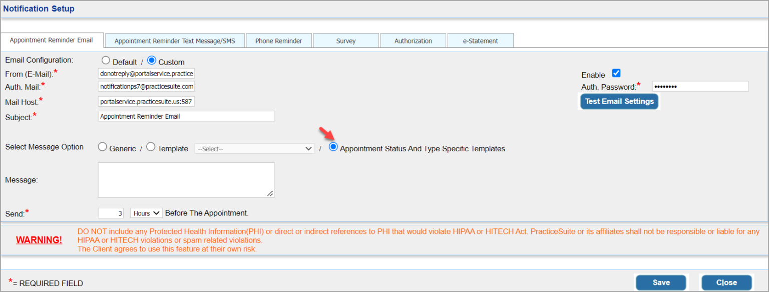 apptReminderSetup – PracticeSuite – Help