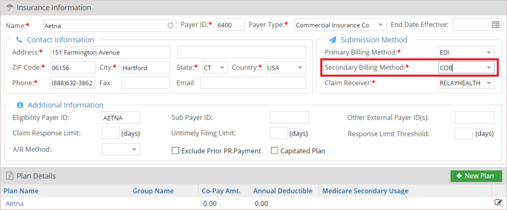 Setup Secondary Cross Over [COB] – PracticeSuite – Help
