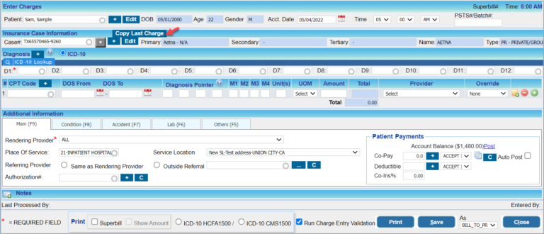 Enter Charges | PracticeSuite - Help