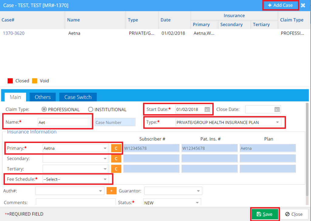 Case-screen1 – PracticeSuite – Help