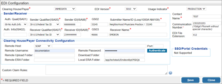 Change EDI Sender/Receiver Configuration | PracticeSuite - Help