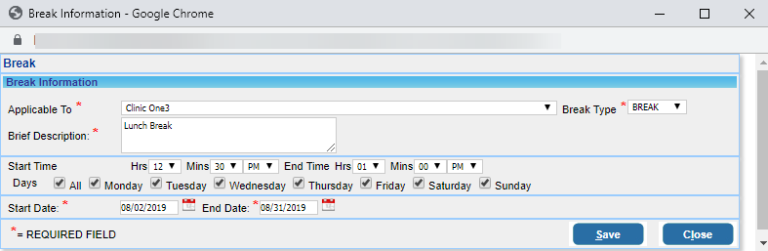 Setup Lunch Time – PracticeSuite – Help