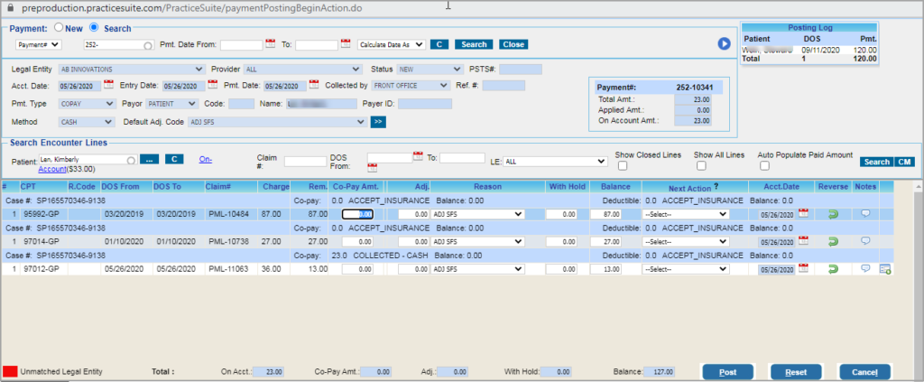 Pat. Payment Posting – PracticeSuite – Help