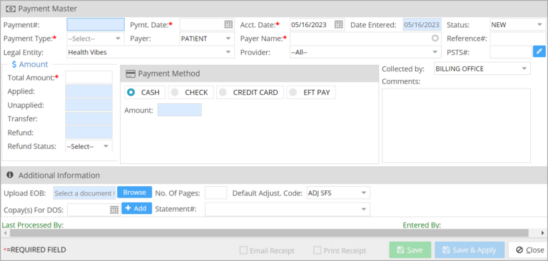 Payment Entry | PracticeSuite - Help
