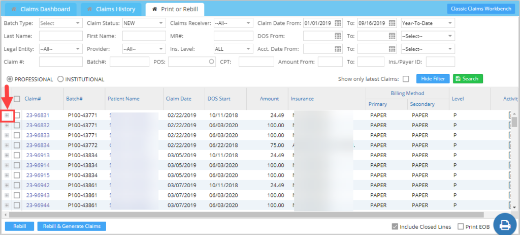 View Claim Details on the Print/Rebill screen – PracticeSuite – Help