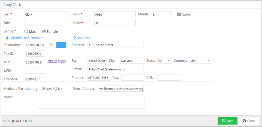 Ref. provider form filled screen – PracticeSuite – Help