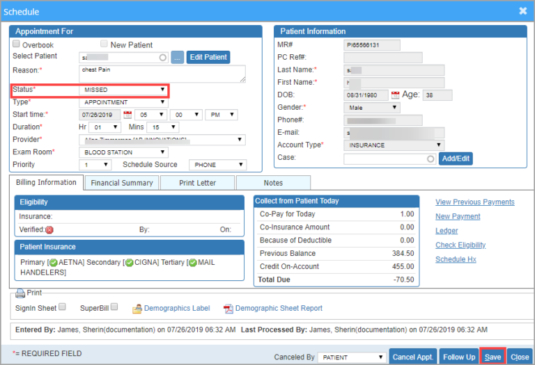 Missed Appointment – PracticeSuite – Help