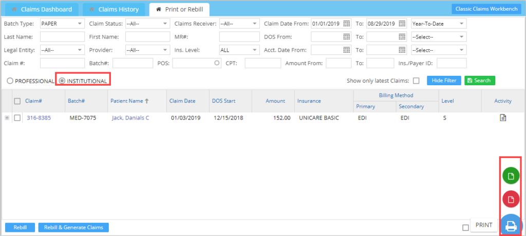 Print Paper Claims – PracticeSuite – Help