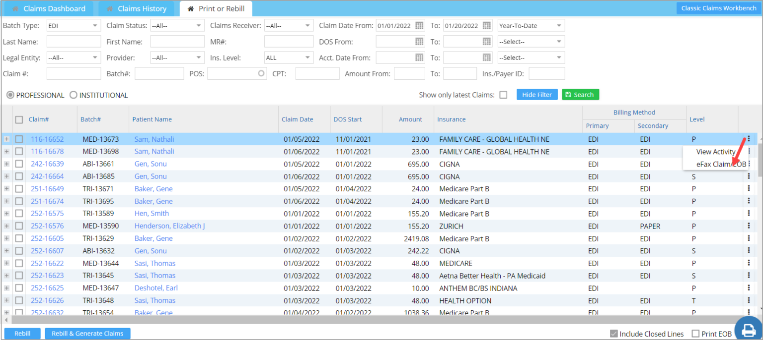 Rebill & Batch Multiple Claims – PracticeSuite – Help