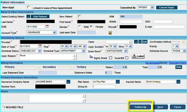 Scheduler followup1 PracticeSuite Help