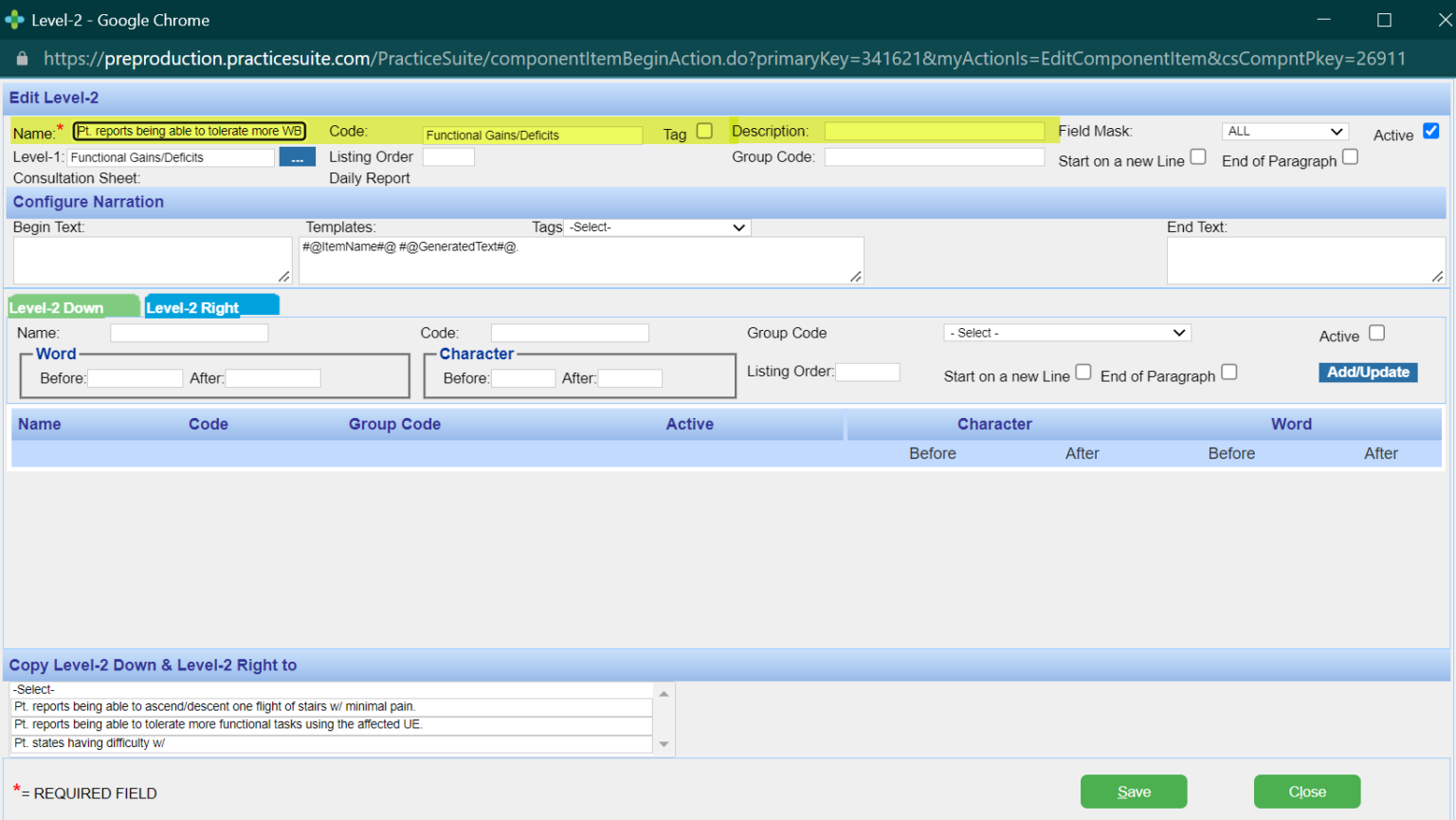 How To Change the Name of a Level-2 Component Item? | PracticeSuite - Help