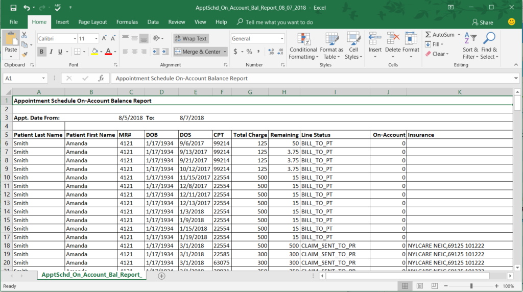 Excel report | PracticeSuite - Help