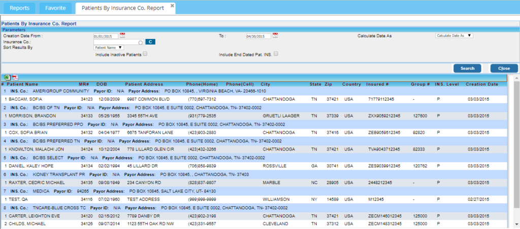 E2. Patients By Insurance Co. Report – PracticeSuite – Help