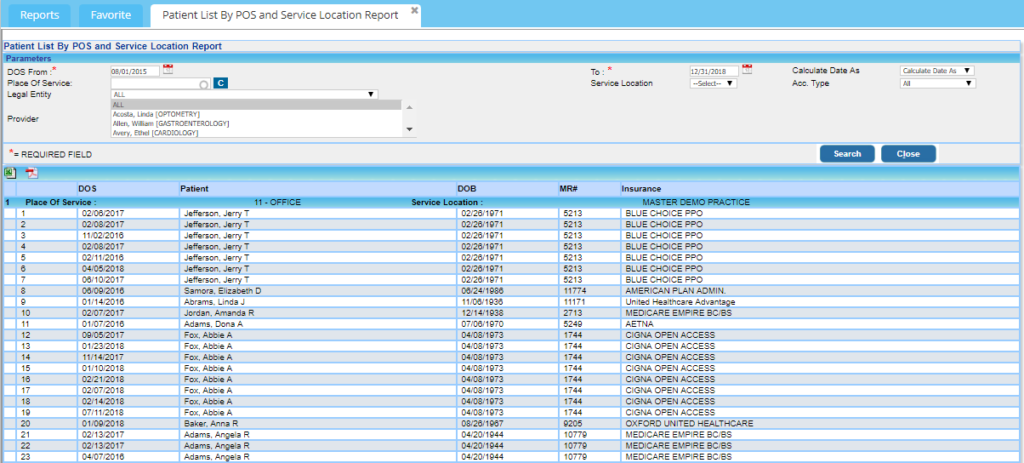 E4. Patient List by POS and Service Location Report – PracticeSuite – Help
