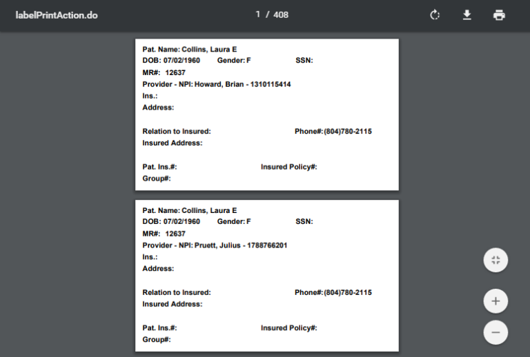 C5. Print Patient Label Report – PracticeSuite – Help