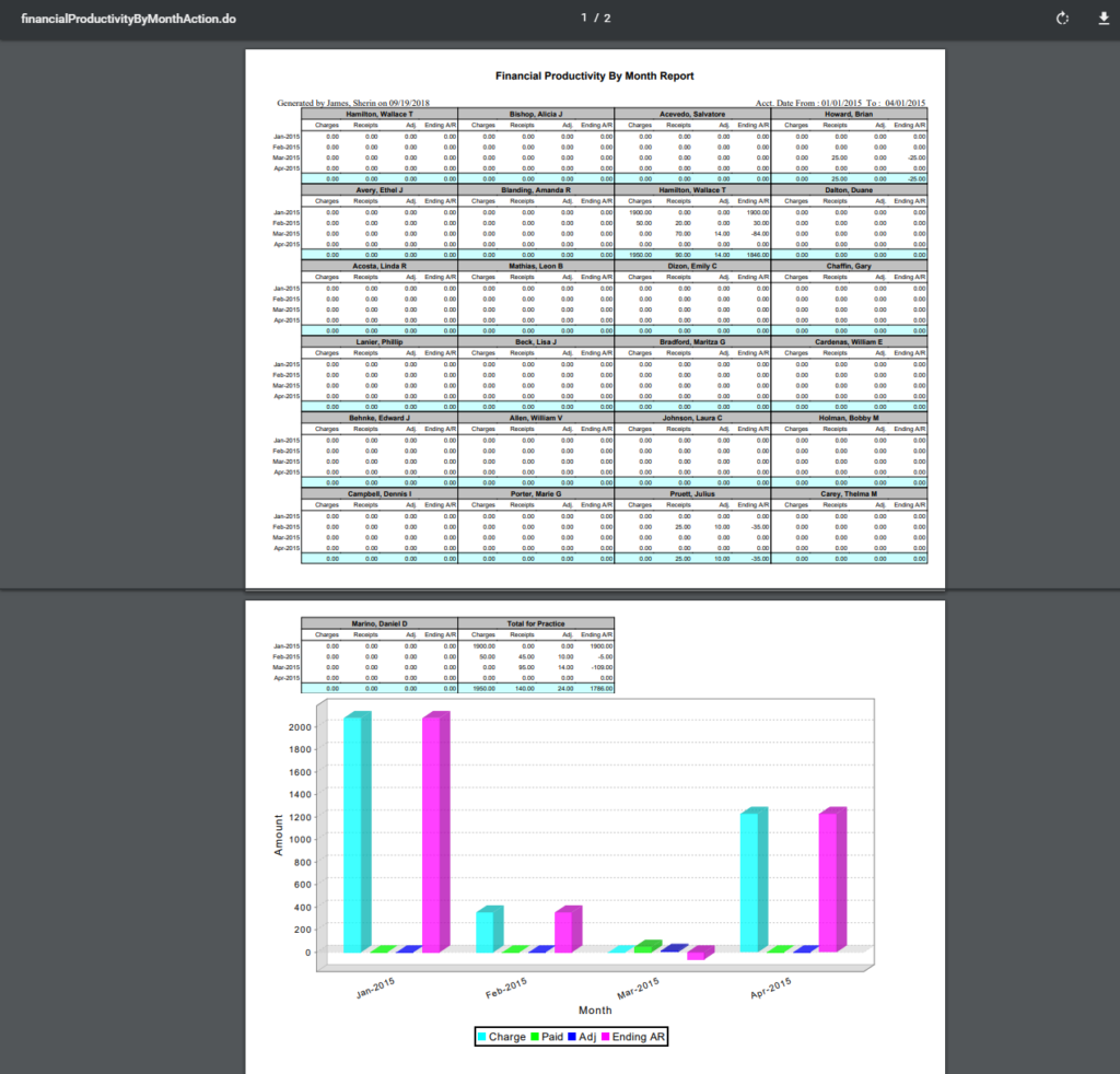 J8. Financial Productivity By Month Report – PracticeSuite – Help
