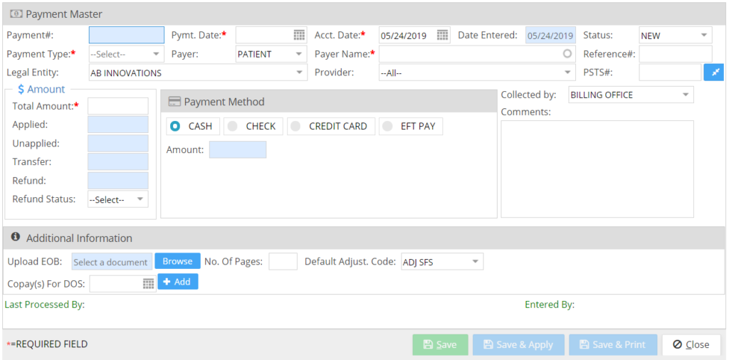 CC Payment Master screen 1 – PracticeSuite – Help