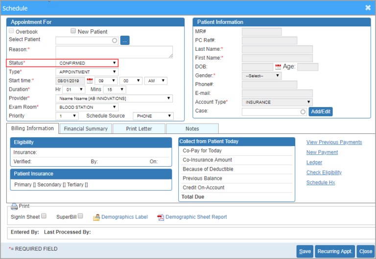Change the Default Schedule Status – PracticeSuite – Help