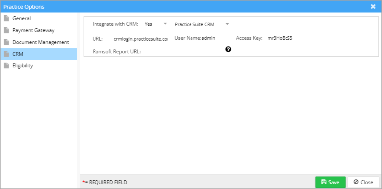 Practice Options – CRM – PracticeSuite – Help