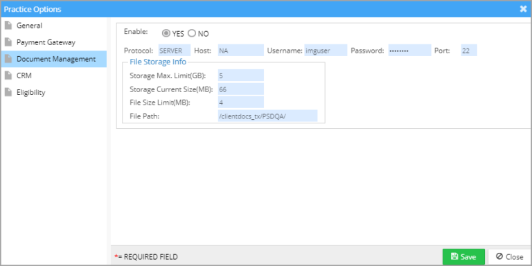 Practice Options – Document Management – PracticeSuite – Help