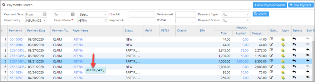 Payment Search Screen – PracticeSuite – Help