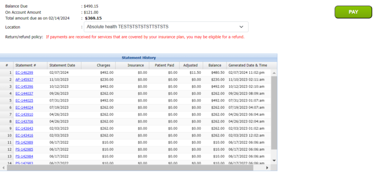 Statements – PracticeSuite – Help