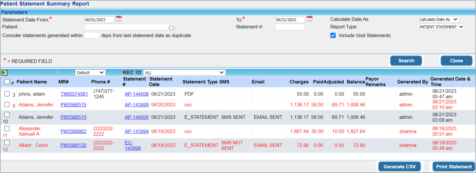 C3. Patient Statement Summary Report – PracticeSuite – Help