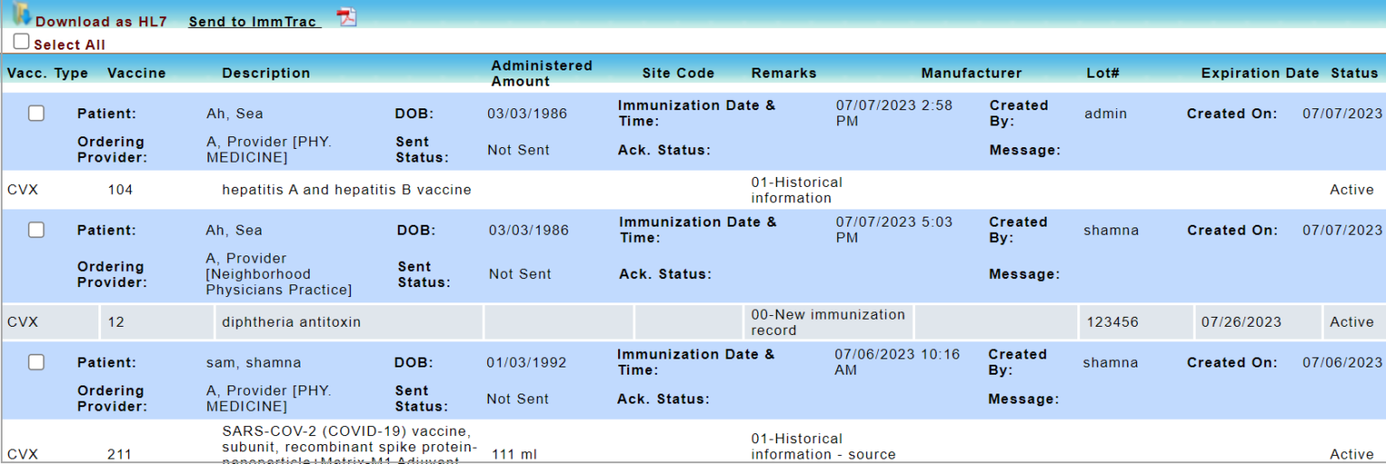 Immunization Report – PracticeSuite – Help