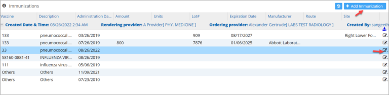 ImmunizationListing – PracticeSuite – Help