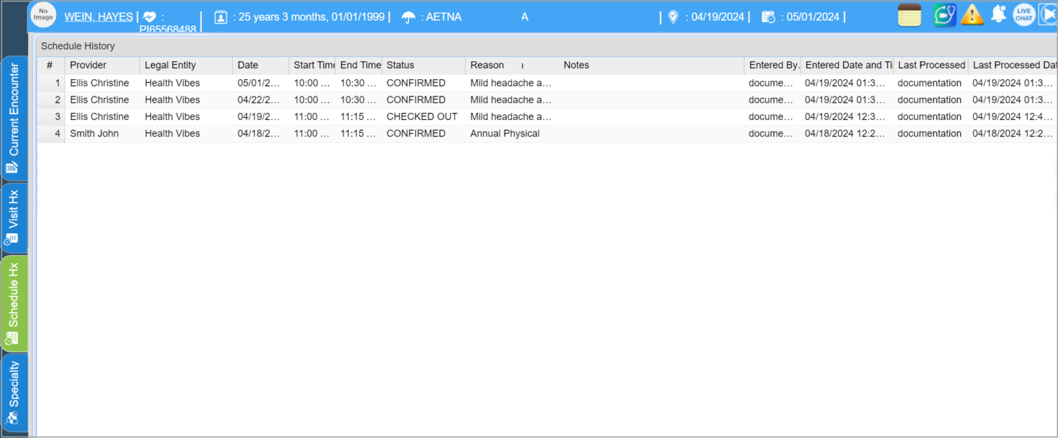 Schedule History – PracticeSuite – Help