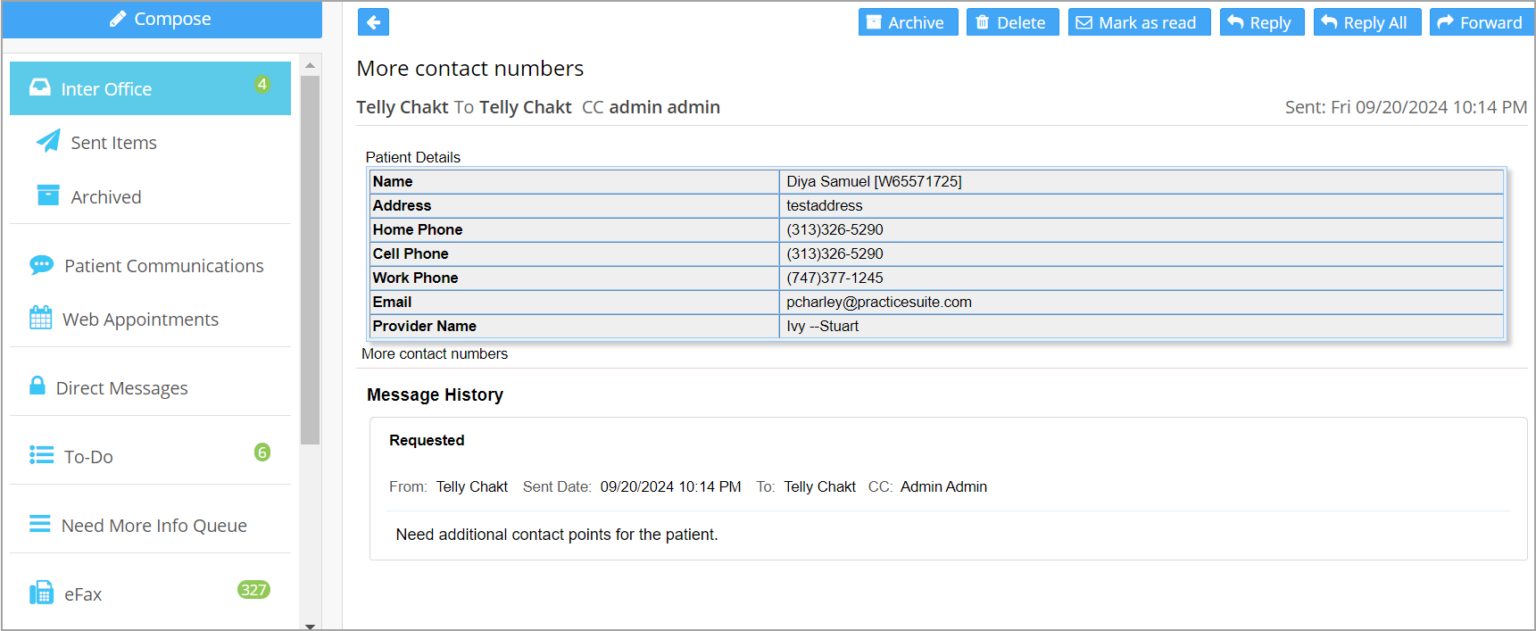 Inter Office Messages – PracticeSuite – Help